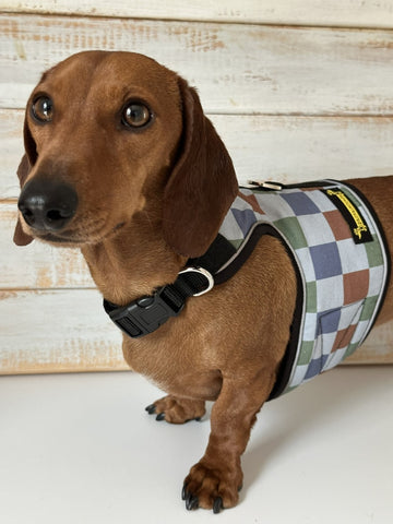 Blue Green Checkers Hug Me Harness™ – 2RoyalHounds